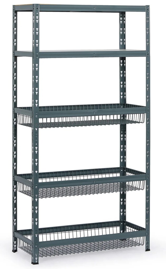Policový regál s koši, 1790 x 900 x 400 mm, nosnost 175 kg, 2 police + 3 koše