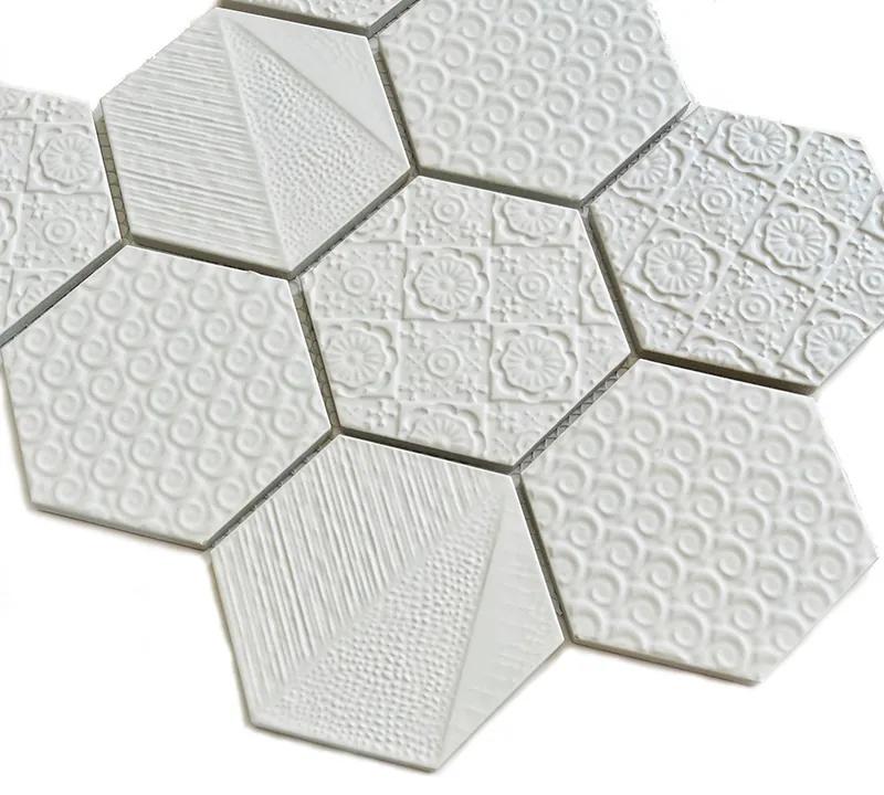 FIN Keramická mozaika bílá Mozaika HEX10 3D Reliev Bílá Mat 9,5x11 (26,5x29,6) cm - H3D95140