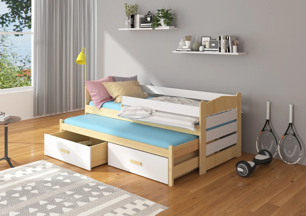 ADRK Furniture Postel dvojitá s bariérou a matracemi TIARRO 200x90 CH-Tia-PINEN+W-206+M-E436