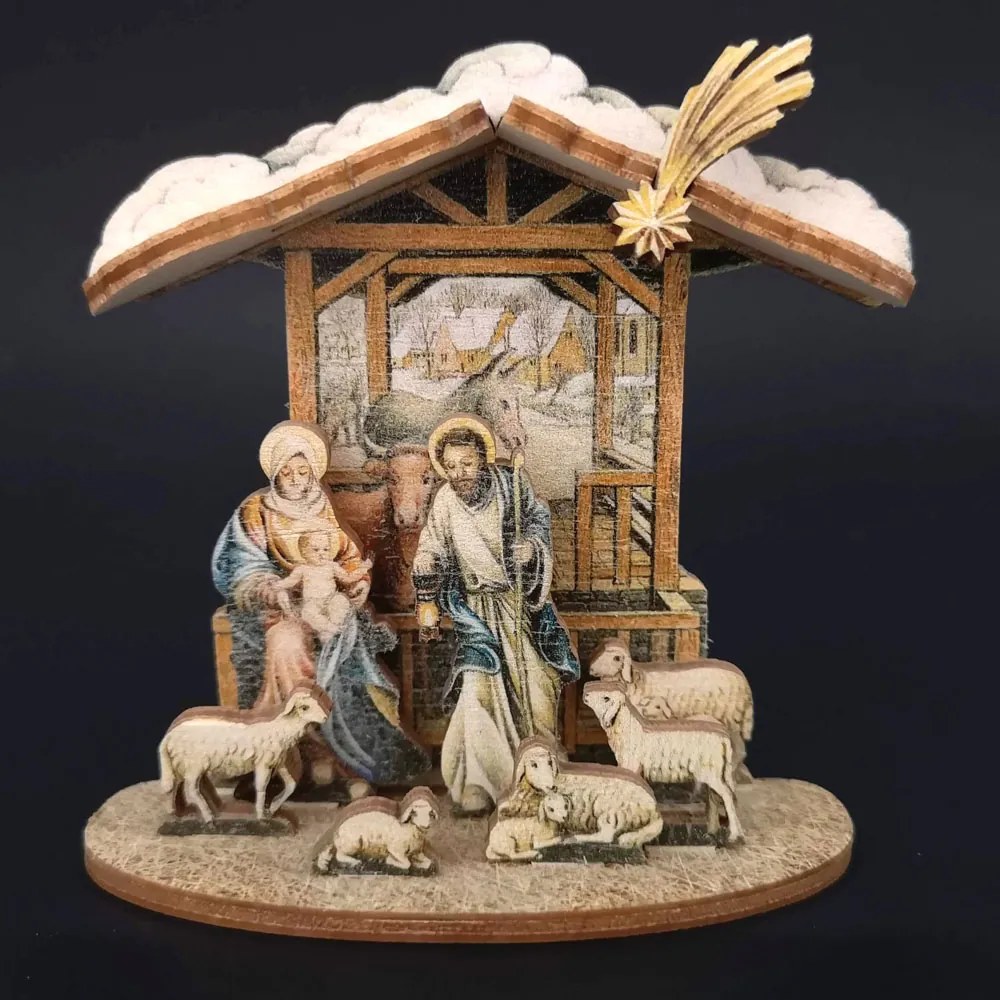 AMADEA Dřevěný skládací betlém  3D 9 cm