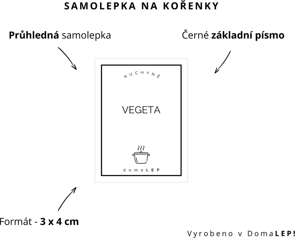 VEGETA - Samolepka na kořenky 3 x 4 cm - DomaLEP varianta: BÍLÁ - tučné písmo