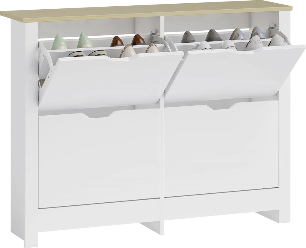 HOMCOM úzký botník s 4 výklopnými přihrádkami – úspora místa, až 16 párů, 105×26×80 cm | Aosom