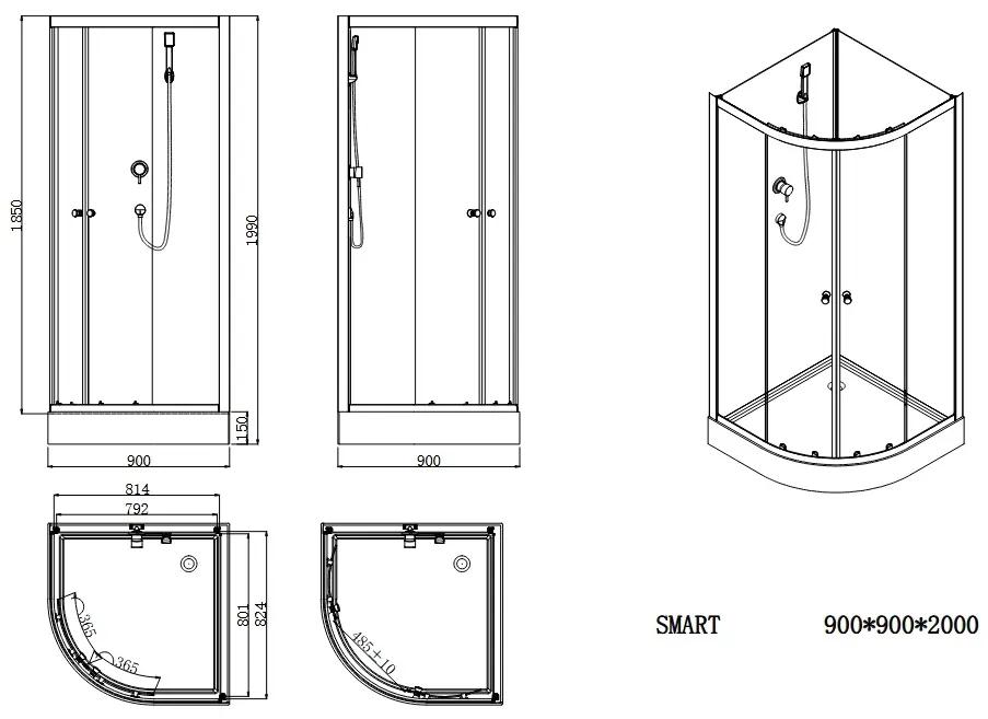 Savana Veduta Smart čtvrtkruhový sprchový box, black Rozměr koutu: 90x90cm