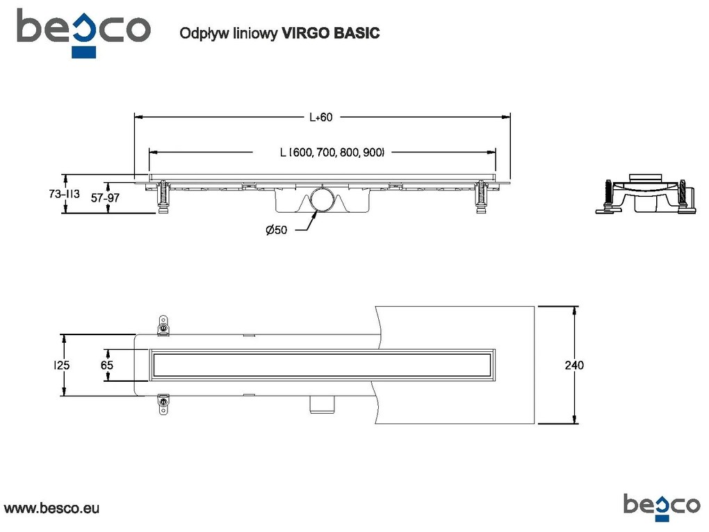 Hopa VIRGO BASIC 70 cm ZLOL70VB odtokový žlab s roštem