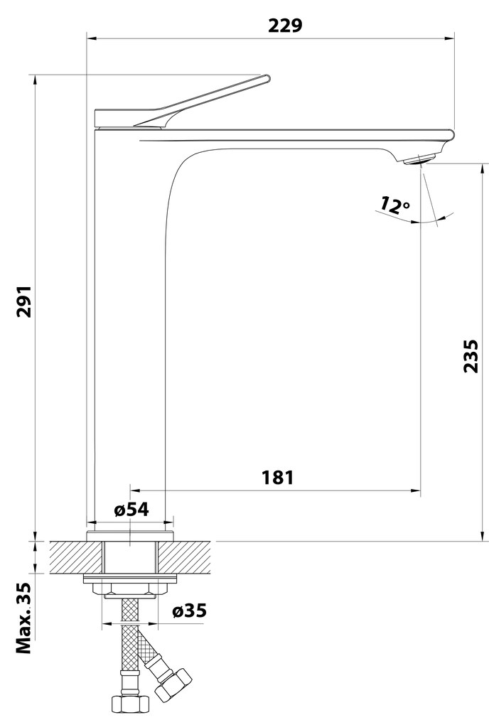 Aqualine Aqualine, BOLERO stojánková umyvadlová baterie vysoká bez výpusti, chrom, BC006