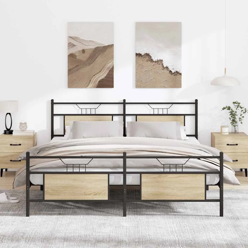 Kovový rám postele bez matrace dub sonoma 183 x 213 cm 3325099