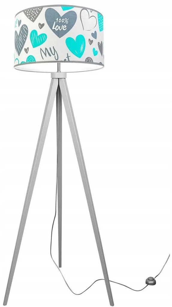 Dětská stojací lampa Heart, 1x bílé textilní stínítko se vzororem, (výběr ze 2 barev konstrukce), b