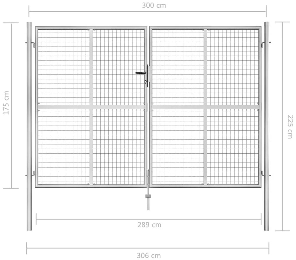 vidaXL Marketos Zahradní branka pozinkovaná ocel 300 x 175 cm stříbrná
