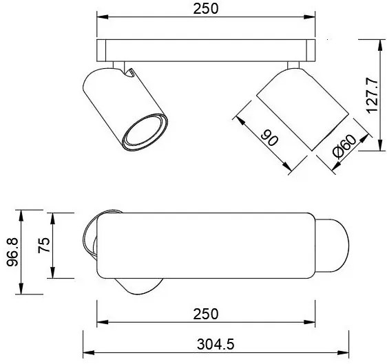 Mantra Sal, spotové svítidlo 2xGU10, černá/zlatá, délka 25cm