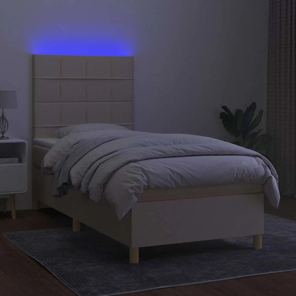 Box spring postel s matrací a LED krémová 90x190 cm textil 3135402