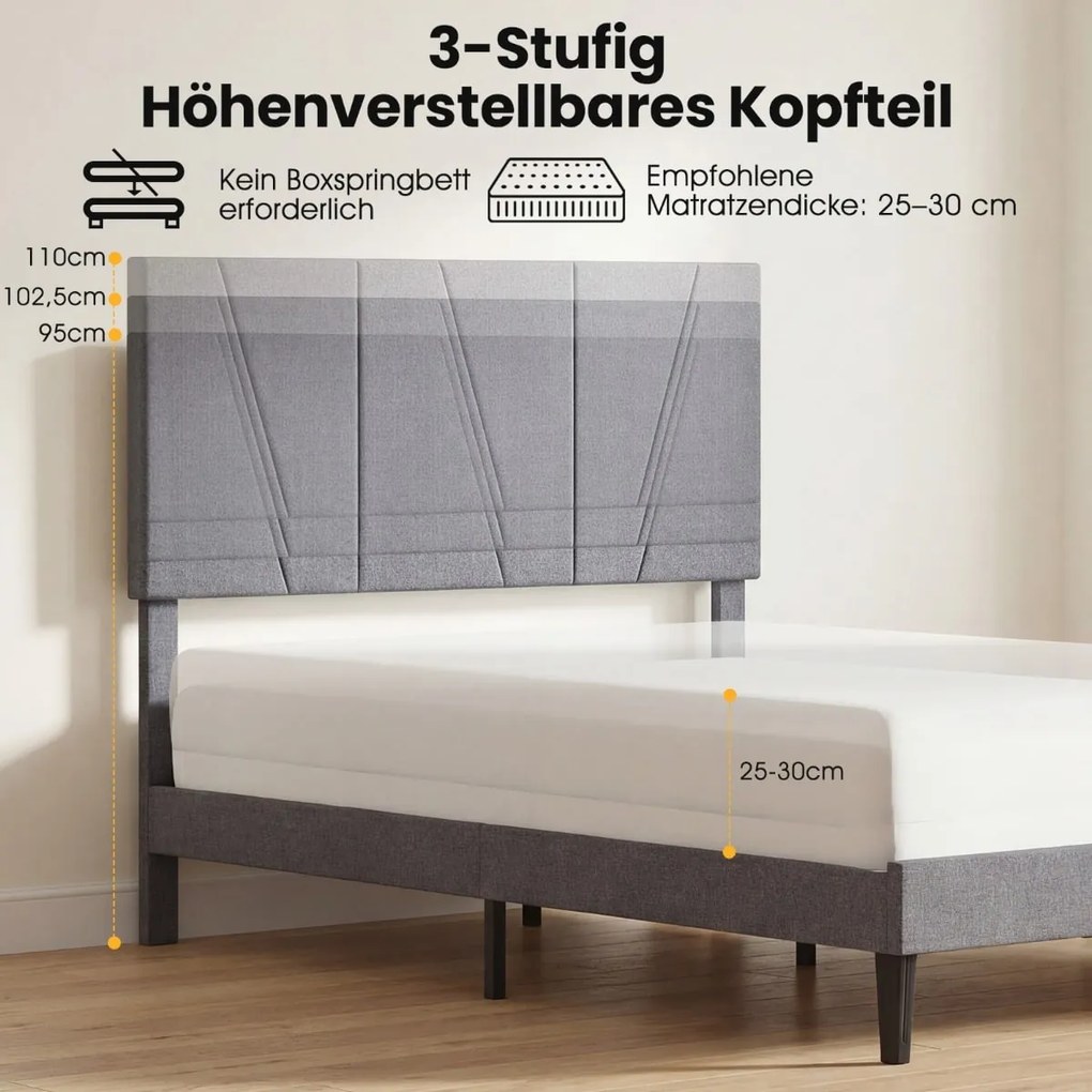 Costway Rám manželské postele s výškově nastavitelným – 140 × 200 cm