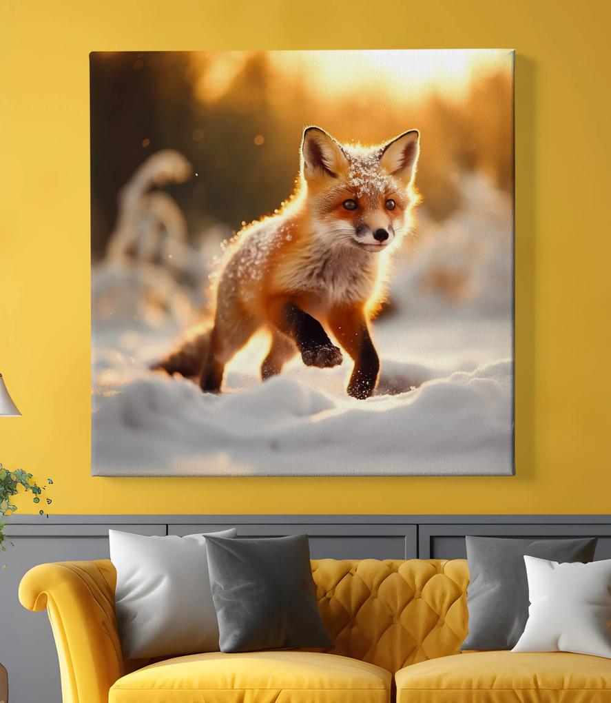 Obraz na plátně - Malá lištička běží zimní krajinou FeelHappy.cz Velikost obrazu: 100 x 100 cm