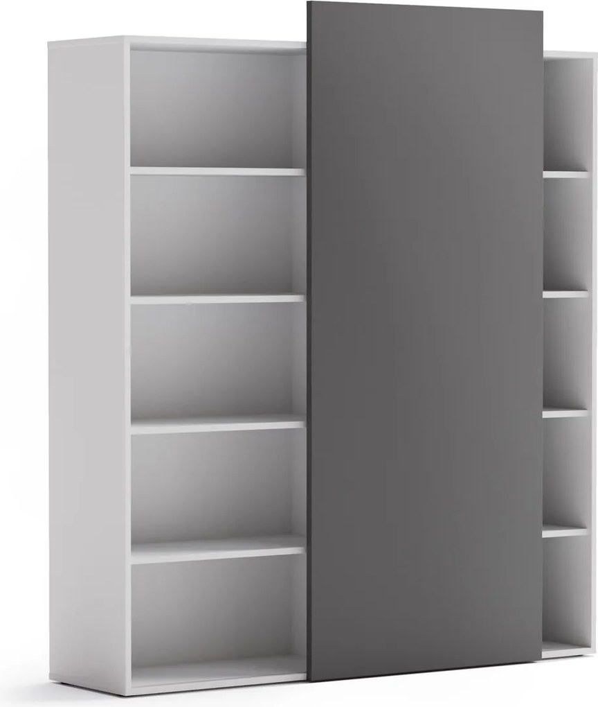 Kancelářský regál s posuvným panelem BLOCK, 1600 x 400 x 1748 mm, grafitová