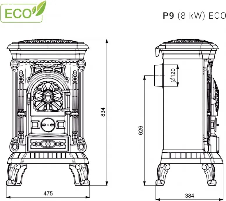 KAWMET Litinová krbová kamna P9 - 8 kW