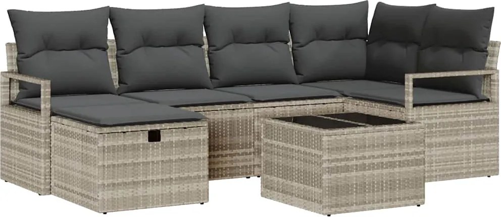 Set pohovek 7 ks 6-Počet míst Světle šedá polyratan 3359191