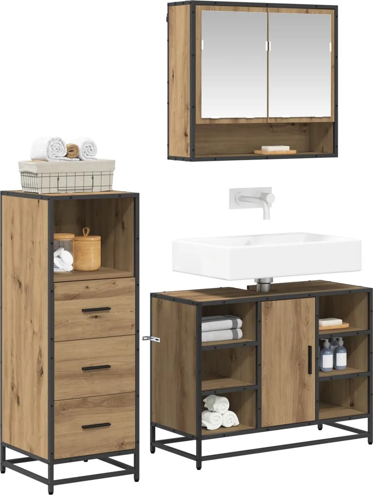 Sada koupelnového nábytku 3 ks Artisanový dub 80 x 33 x 60 cm 3402564