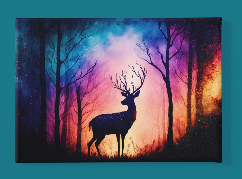 Obraz na plátně - Jelen v lese, silueta FeelHappy.cz Velikost obrazu: 180 x 120 cm
