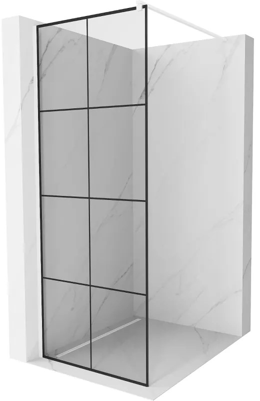 Mexen Kioto sprchová stěna Walk-in 90 x 200 cm, černá mřížka 8 mm, bílá - 800-090-101-20-77