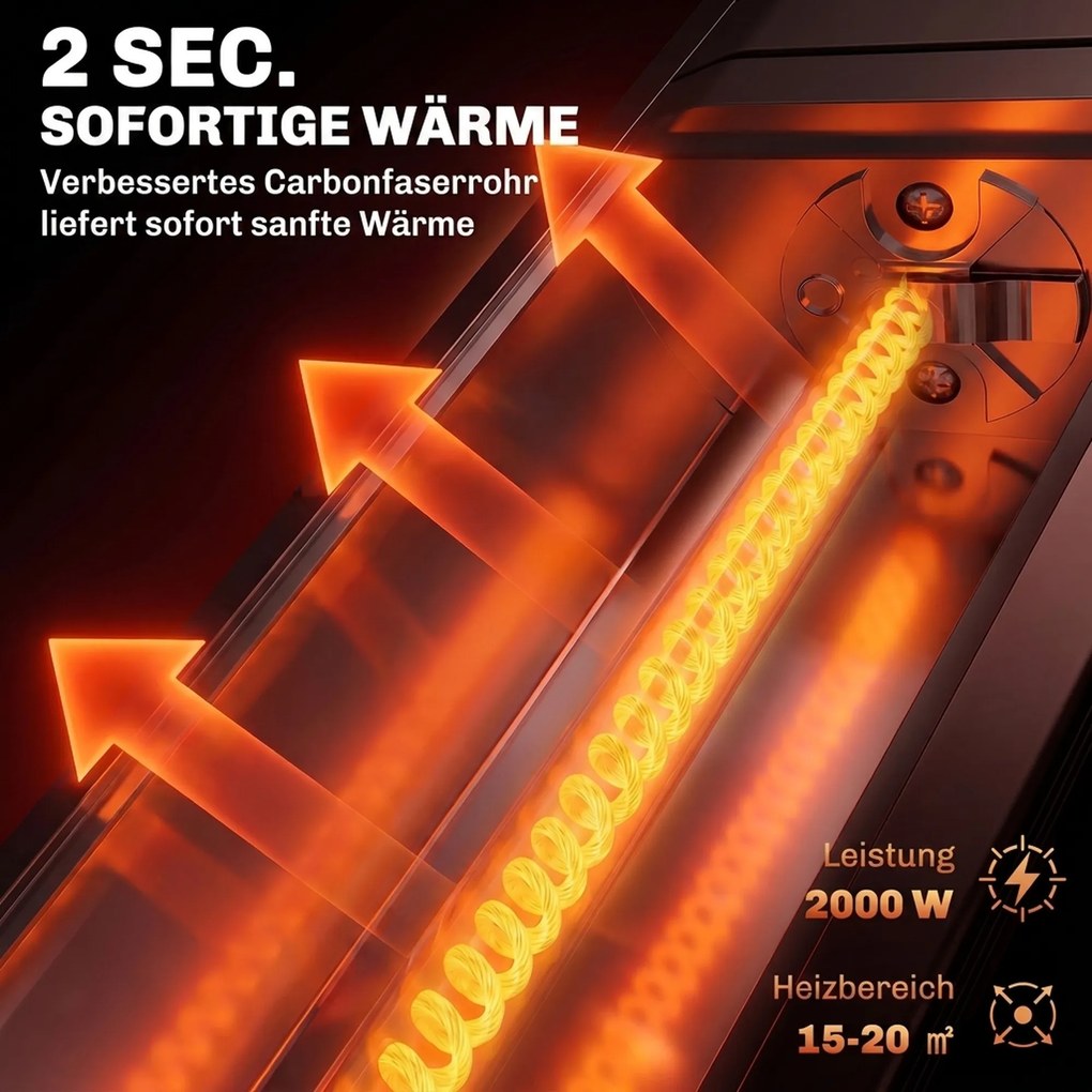 Outsunny Infračervený závěsný topný těleso 2000W z uhlíkových vláken stropní topení s aplikací, dotykové ovládání & dálkové ovládání, 9 úrovní topení
