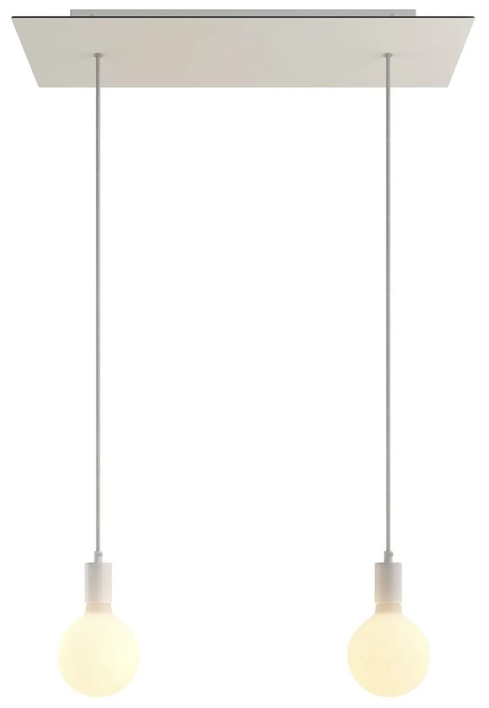 creative cables Závěsná lampa se 2 světly, s obdélníkovým XXL baldachýnem Rose-one, textilním kabelem a kovovými komponenty Barva: Matný bílý dibond