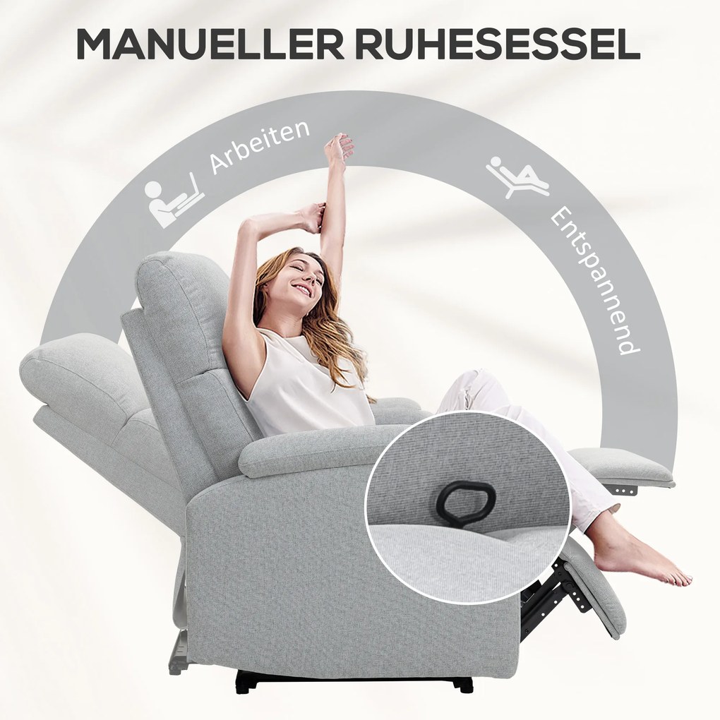 HOMCOM Relaxační Křeslo, Televizní Křeslo s Funkcí Polohování, Čalouněné Televizní Křeslo s Vzhledem Lnu, Relaxační Křeslo s Jádrem z Taštičkových Pr…