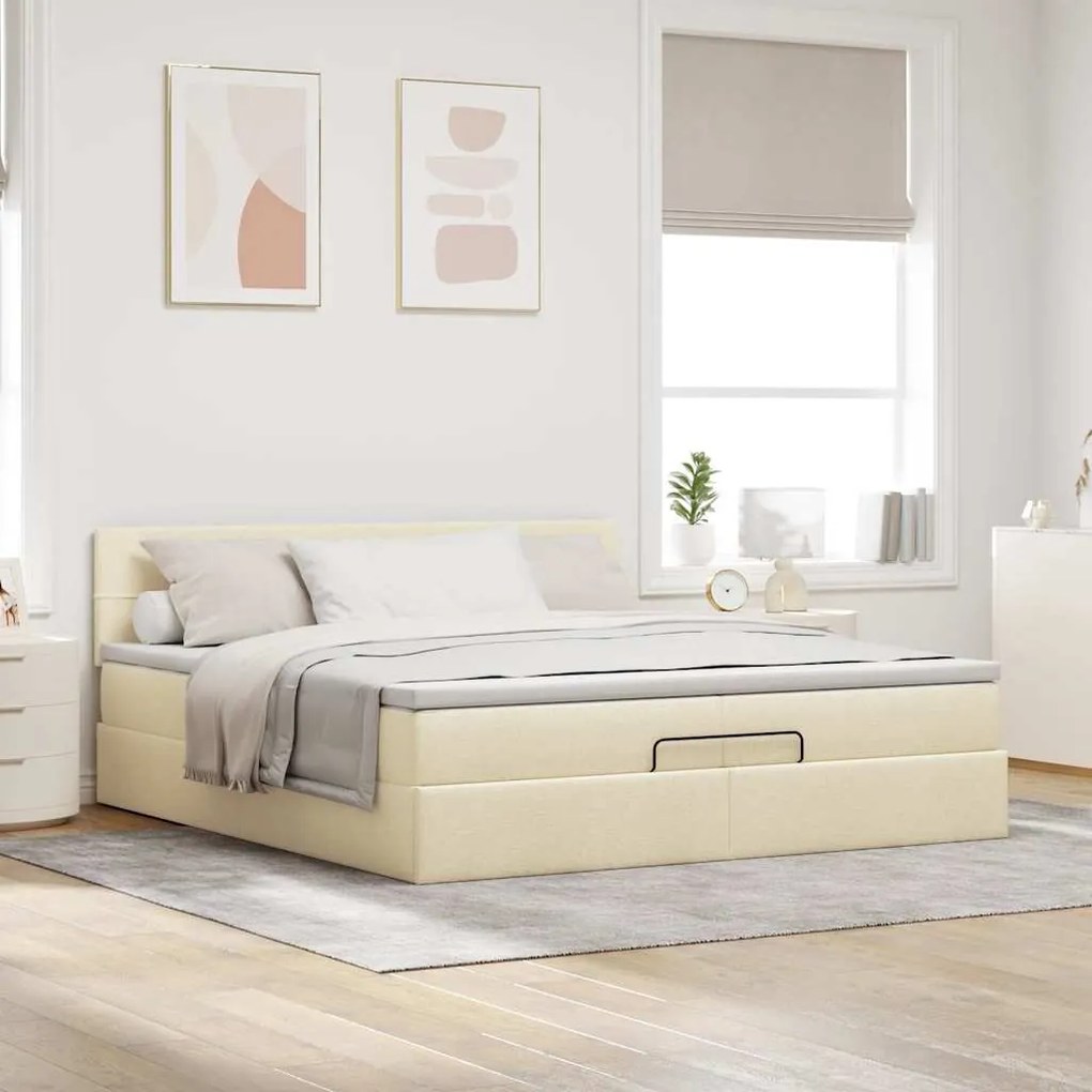 Osmanský rám postele s matrací krémová 200x200cm textil 3312338