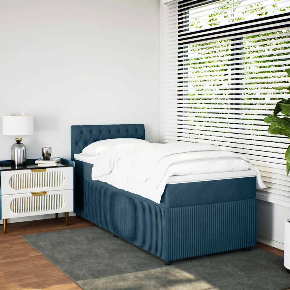 Box spring postel s matrací modrá 80 x 200 cm samet 3289900