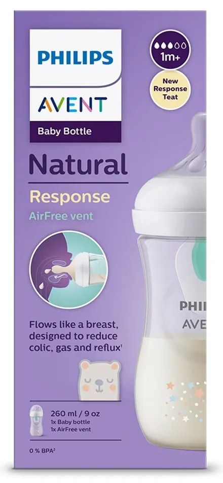 AVENT Láhev Avent Natural Response s ventilem Air Free 260 ml +1m medvěd