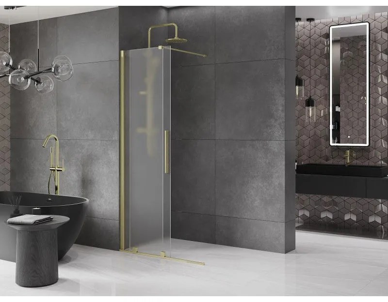 Mexen Velar, sprchová zástěna s posuvnými dveřmi Walk-in 110 x 200 cm, 8mm sklo námraza, zlatá matná, 871-110-000-33-55