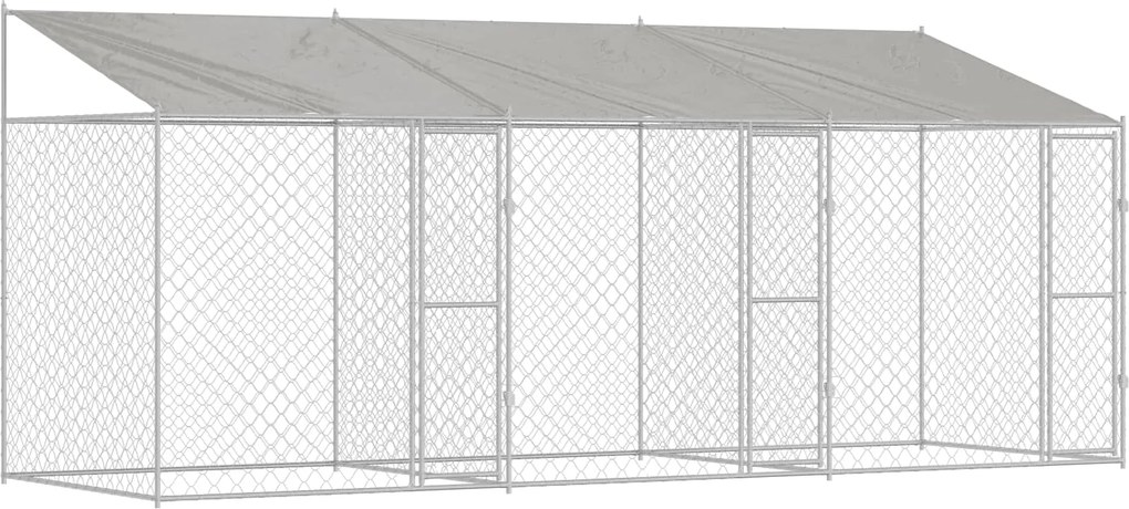 Psí klec s střechou Stříbrná 600 x 200 x 256 cm Ocel a PE 3368299