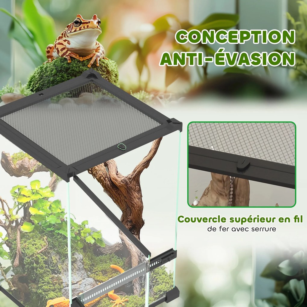PawHut Skleněný terárium pro plazy Vivarium 12 L Box pro plazy S chladící síťovinou, pro žáby, hady, želvy, 20 x 30 cm, Černé