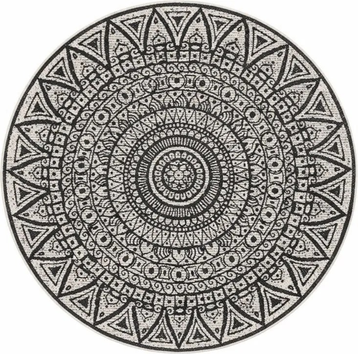 MK Original: Produkty s rodokmenem, Kusový koberec Mujkoberec Original Nora 104161 Black Creme kruh – na ven i na doma, 200x200 (průměr) kruh, černobílá, chodba / předsíň