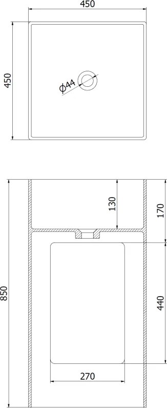 Mexen Xola-2, volně stojící umyvadlo z konglomerátu 45x45x85 cm, bílá matná, 26594500