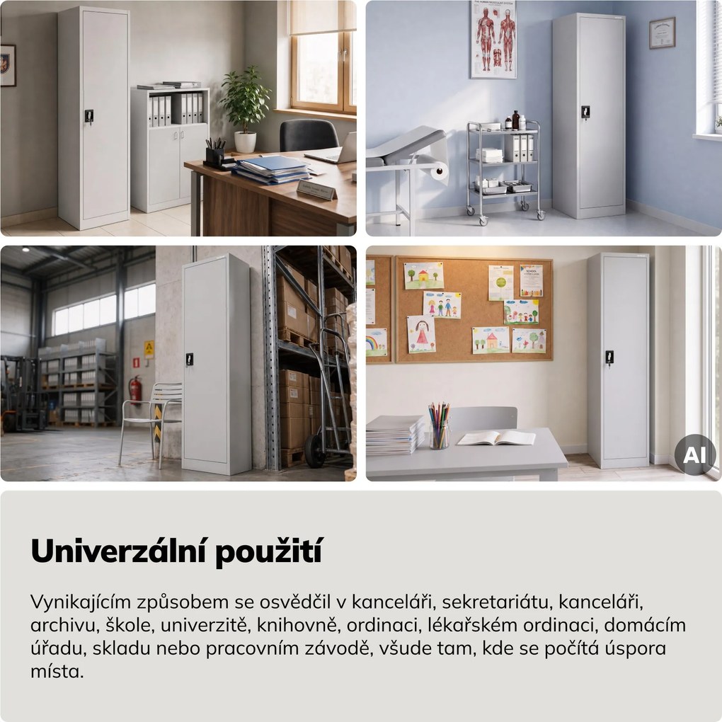 Kartotéková skříň na spisy uzamykatelná na klíč vysoká šedá, 450x2200x400 mm: ALEX H2200