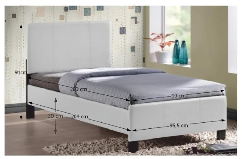 Jednolůžková postel 90 cm Coson (bílá) (s roštem). 794086