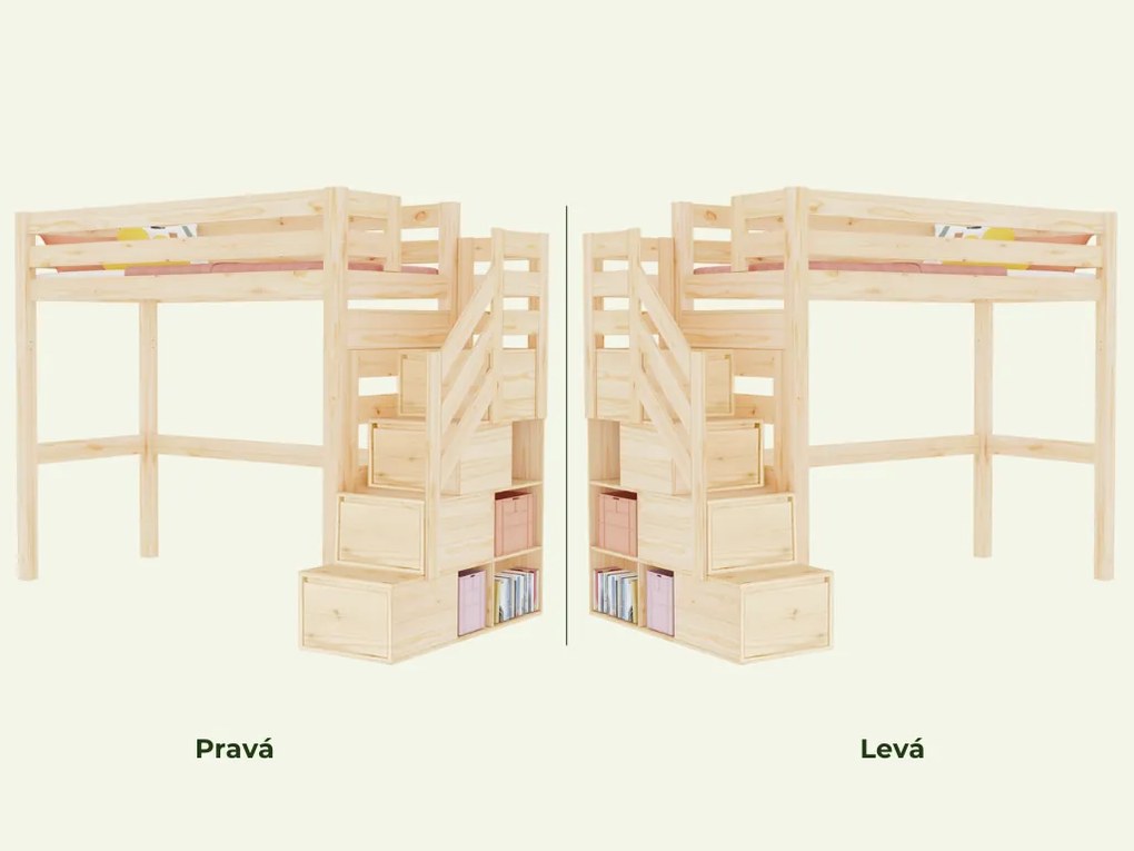 Benlemi Dřevěná vyvýšená postel MAKALU s úložnými schody 90x200 cm Zvolte barvu: Bílá