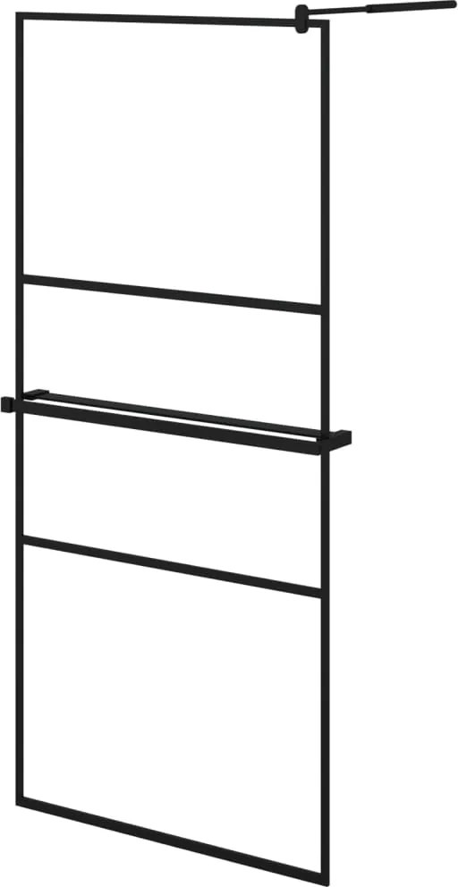Zástěna do průchozí sprchy s policí černá 90x195 cm ESG/hliník 3185459