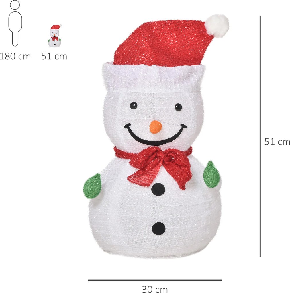 Aosom Vánoční dekorace sněhulák venkovní. Vánoční světlo, včetně LED, 30 cm x 51 cm, červená+ bílá