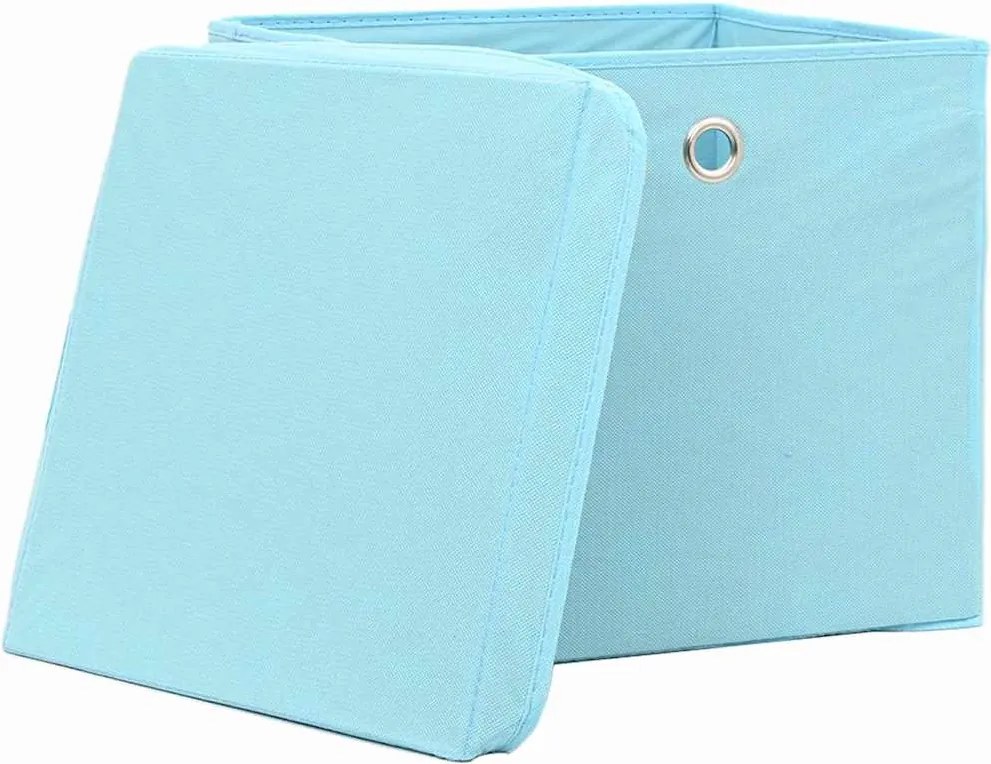 Úložné boxy s víky 4 ks bledě modré 32 x 32 x 32 cm textil 288374