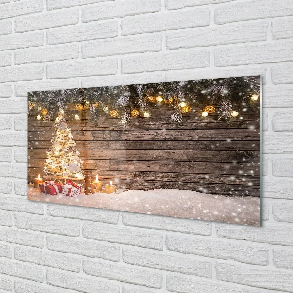 Obraz na skle Vánoční strom dekorace sníh 120x60 cm