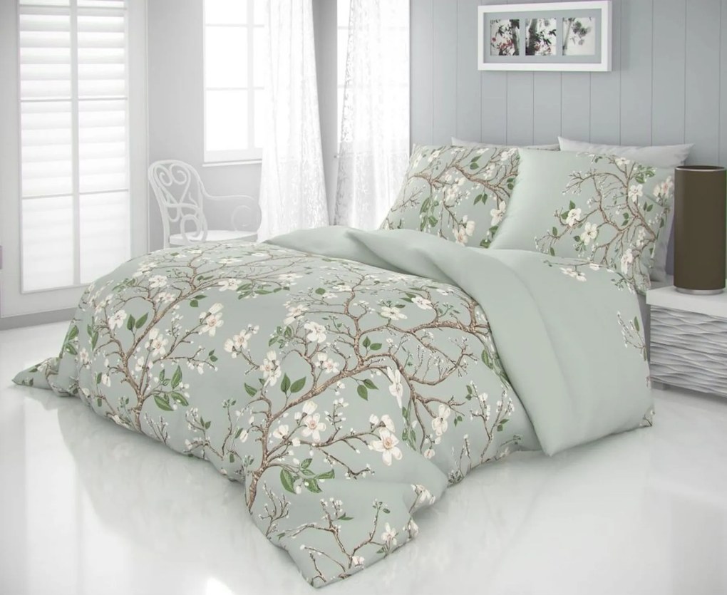 Saténové povlečení LUXURY COLLECTION JARO zelené - 1x 140/220, 1x 70/90cm