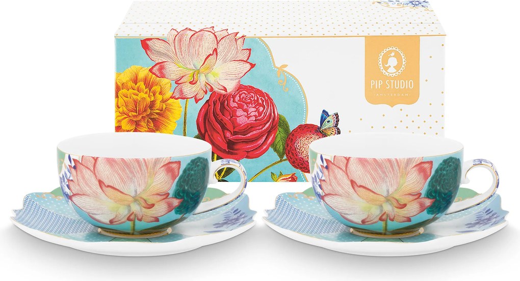 Pip Studio Royal Multi sada 2 ks cappuccino šáleků s podšálky 210ml, barevná (Cappuccino sada v dárkovém balení)