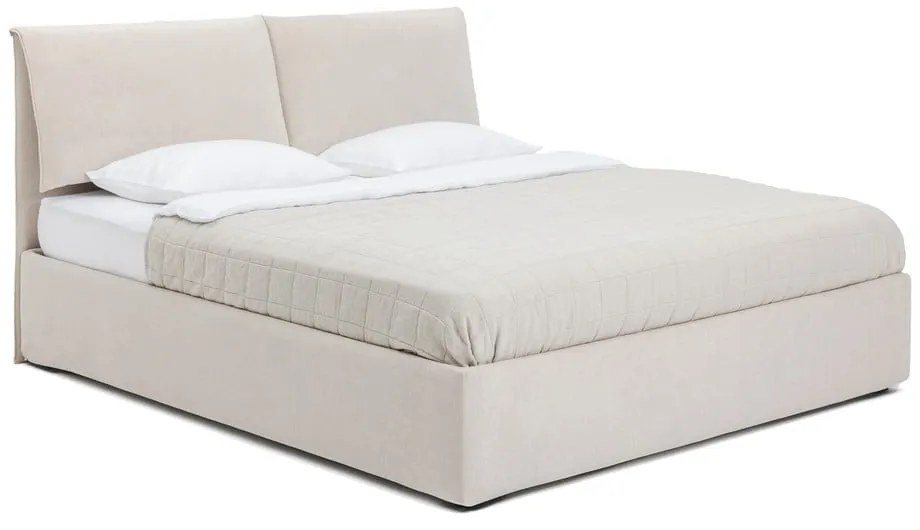 Béžová čalouněná dvoulůžková postel s úložným prostorem s roštem 160x200 cm Thessa Pillow - II. jakost – Bonami Selection
