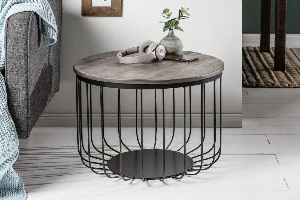 Moderní konferenční stolek z masivu Factory Loft Mango šedý 56cm