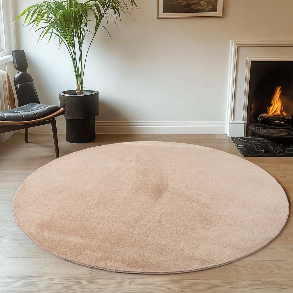 Ayyildiz, Kusový koberec Joy 1400 beige kruh, 160x160 (průměr) kruh, béžová, chodba / předsíň
