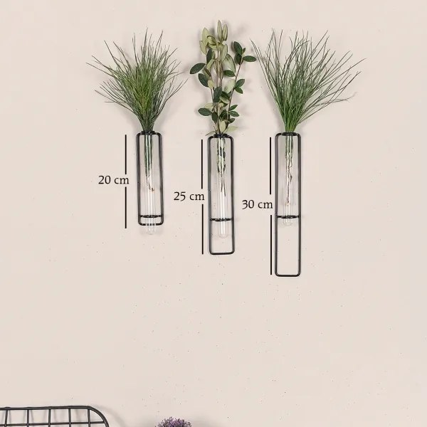 SADA 3x Nástěnná dekorace na květiny 20/25/30 cm černá