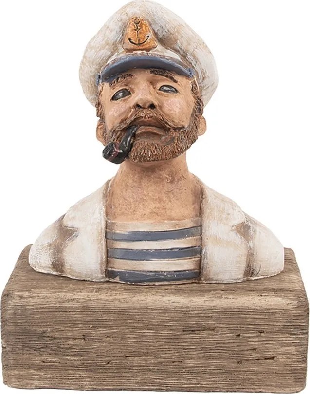 Dekorace figurka námořník s fajfkou na podstavci Rustic - 16*8*20 cm