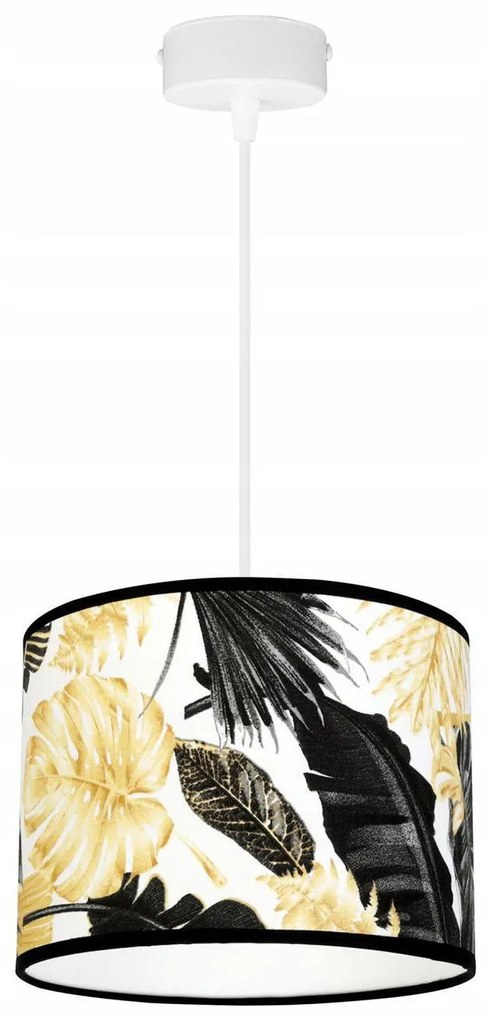 Závěsné svítidlo Gold Flowers, 1x bílé textilní stínítko s květinovým vzorem, (výběr ze 2 barev konstrukce)