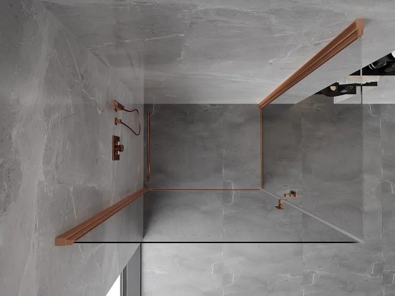 Mexen Mist-B Duo, 2-křídlý výklopný sprchový kout 100 x 85 cm, čiré sklo, měděný matný profil, 8A2-100-085-65-00