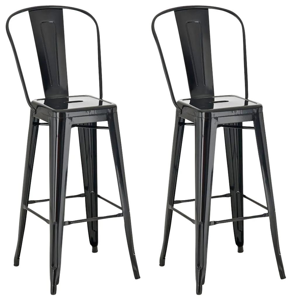 Kovová barová židle v industriálním stylu Aiden (SET 2 ks) - Černá
